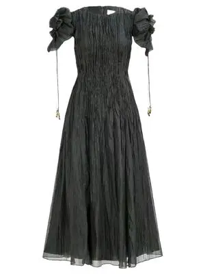 Aje Angeli Pintuck Puff Sleeve Midi Dress - Green