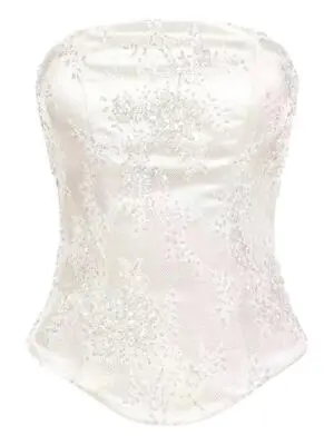 ALEXIA & ANTONIA Embellished Lace Top - Neutrals