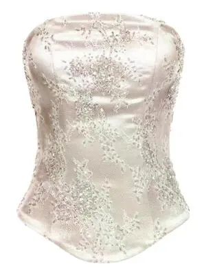 ALEXIA & ANTONIA Embellished Lace Top - Neutrals