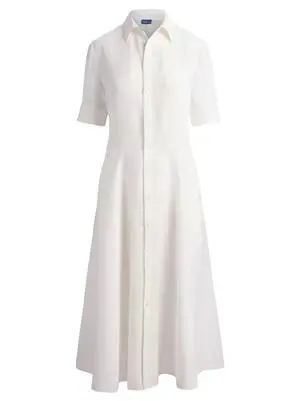 POLO RALPH LAUREN Polo Ralph Lauren White Linen Midi Button-Down Shirt Dress