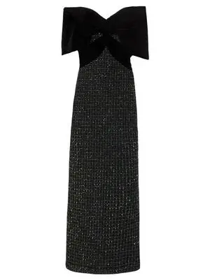 Costarellos Grace Beaded Off-shoulder Column Dress - Black