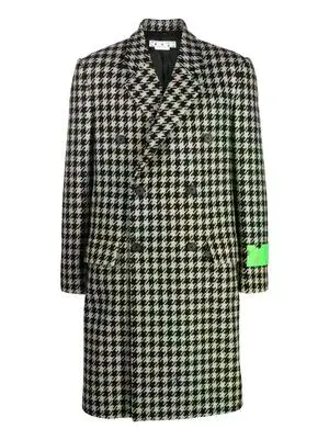 Off-White Houndstooth Double-breasted Coat - Grey