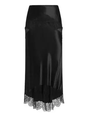 Dolce & Gabbana Silk Satin Skirt With Lace Trim - Black