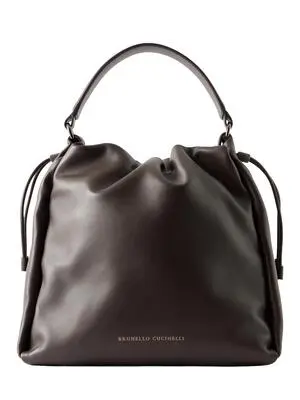 Brunello Cucinelli Bead-embellished Leather Tote Bag - Brown