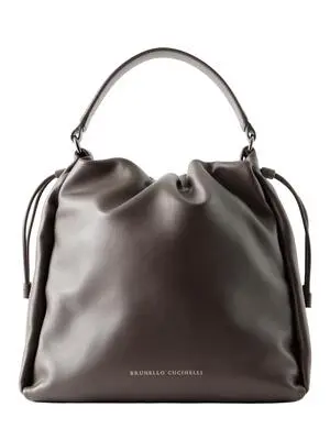 Brunello Cucinelli Bead-embellished Leather Tote Bag - Brown