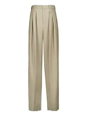 Saint Laurent Wide-leg Wool And Silk Trousers - Beige