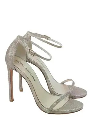 STUART WEITZMAN Fabric Ankle Strap Sandals - Silver