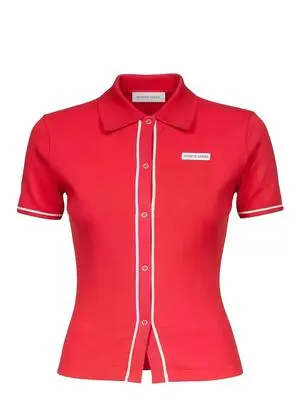 MARINE SERRE Ribbed Trim Polo Shirt - Red