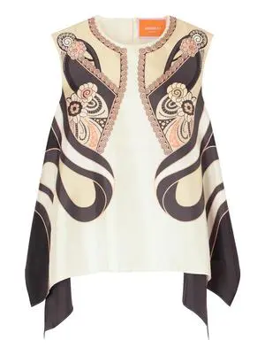 La DoubleJ San Carlo Asymmetric Printed Silk-twill Blouse - Neutrals