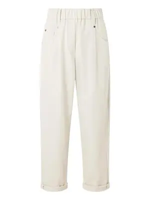 Brunello Cucinelli Tapered Cotton-blend Trousers - Neutrals