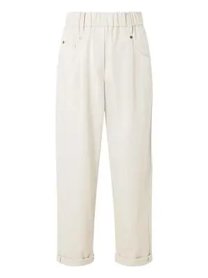 Brunello Cucinelli Tapered Cotton-Blend Trousers Sand