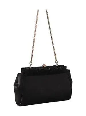 Badgley Mischka Olivia Satin Ruffle Pouch Clutch - Black