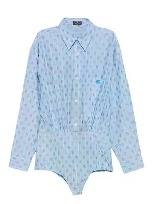 Etro Floral-print Striped Bodysuit - Blue