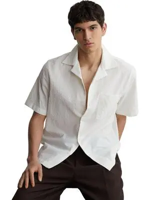 REISS Eclipse Textured Cuban-collar Short-sleeve Shirt Off White