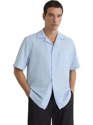REISS Eclipse Textured Cuban-collar Short-sleeve Shirt Soft Blue