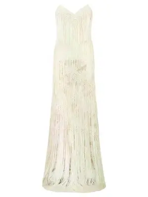 LoveShackFancy Delphi Fringe Lace Gown - Neutrals