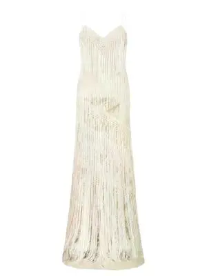 LoveShackFancy Delphi Fringe Lace Gown - Neutrals
