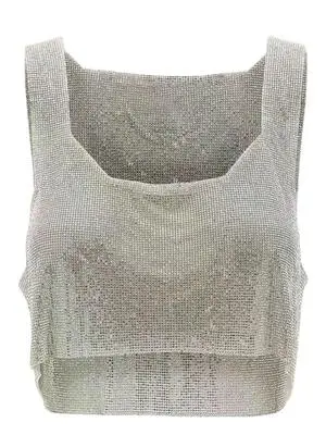 TWENTY FOURHAITCH Rhinestone Crop Tank Top - Silver