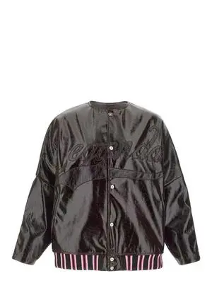 PDF Embroidered Logo Striped Jacket - Brown
