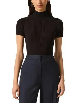 ARGENT Ribbed Short Sleeve Turtleneck Top