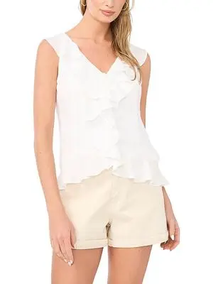 1.State V-Neck Ruffle Front Top Ultra White