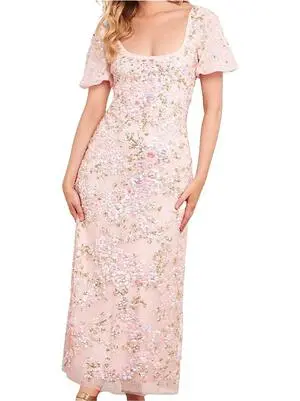 NEEDLE & THREAD Dream Garland Puff Sleeve Gown - Seashell/multi