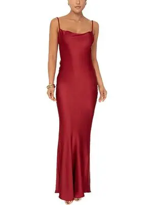 JLUXLABEL Satin Gown With Floral Trim - Red