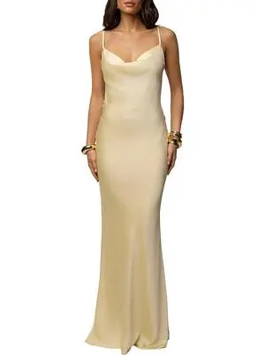 JLUXLABEL Satin Gown With Floral Trim - Yellow