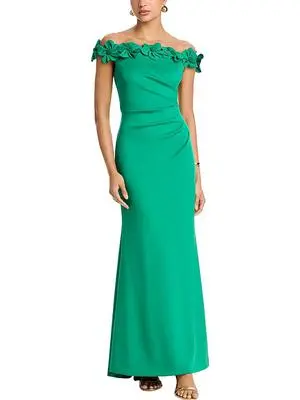 Eliza J Off The Shoulder 3d Floral Gown - Emerald