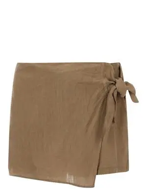120% Lino Shorts With Bow - Beige