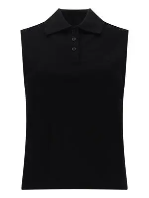 Saint Laurent Sleeveless Polo Top - Black