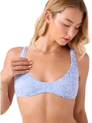Roxy Margarita Scoop Bralette Bikini Top - Blue/wht
