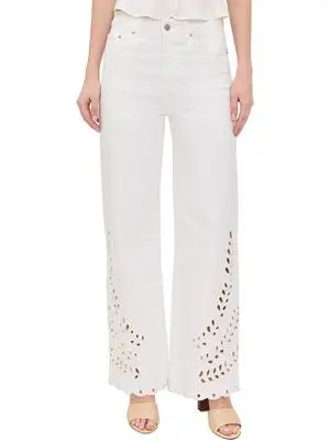 LE JEAN Eyelet Column Jeans White