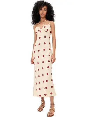 BAILEY ROSE Polka Dot Lace Trim Midi Dress - Cream