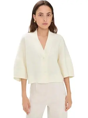 HOUSE OF DAGMAR House Of Dagmar Short Wool Cardigan With Surplice Neck Off White