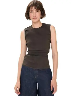 Proenza Schouler White Label Anoushka Top In Linen Slub - Coffee