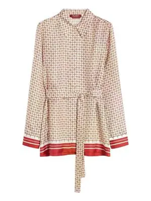 Max Mara Geometric-print Belted Silk Shirt - Neutrals
