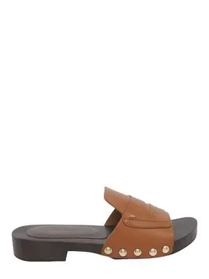 ANGEL ALARCON Studded Round Toe Sandals - Brown