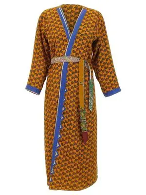 PICUS VIRIDIS Geometric-pattern Midi Dress - Orange