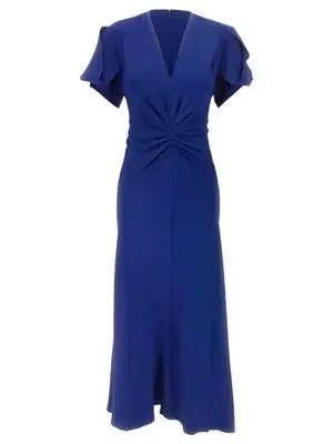 Victoria Beckham Eve V-neck Draped Midi Dress - Blue