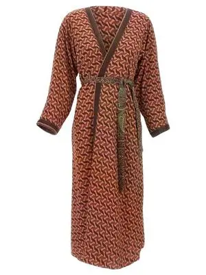 PICUS VIRIDIS Abstract-motif Reversible Kimono Dress - Brown