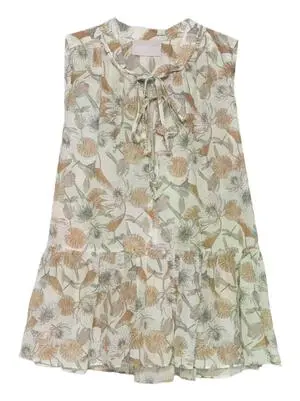 Hemisphere Floral-print Tie-neck Top - Neutrals