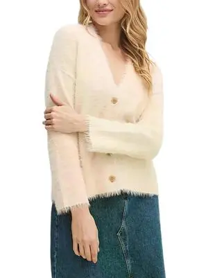 Sisley V-neck Fuzzy Cardigan - Neutrals