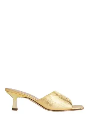 Sandro Metallic Leather Heeled Mules - Yellow