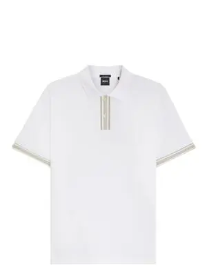 BOSS Striped-trim Polo Shirt In Mercerised Cotton - White
