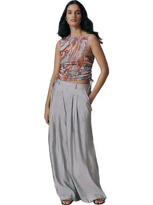 Maeve Avery Sheer Wide-leg Trousers - Grey