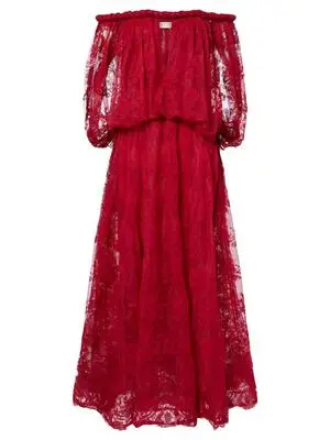 Zimmermann Luna Off-shoulder Lace Gown - Red