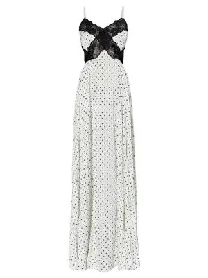 SELF-PORTRAIT Polka Dot Maxi Dress With Lace - White