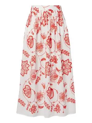 ERES Calie Embroidered Cotton-blend Midi Skirt - Red