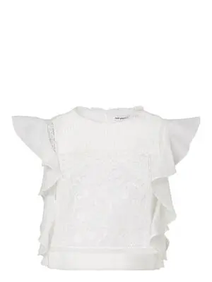 SELF-PORTRAIT Embroidered Ruffled Top - White